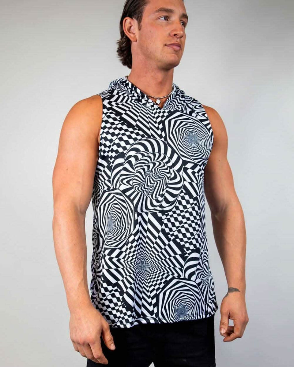 Distortion Tank Top with Hood – Rave Black and White – Freedom Rave Wear