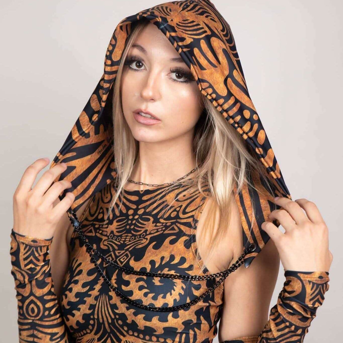 Primal Assassin Hood – Copper/Black Color Rave Wear – Freedom Rave Wear